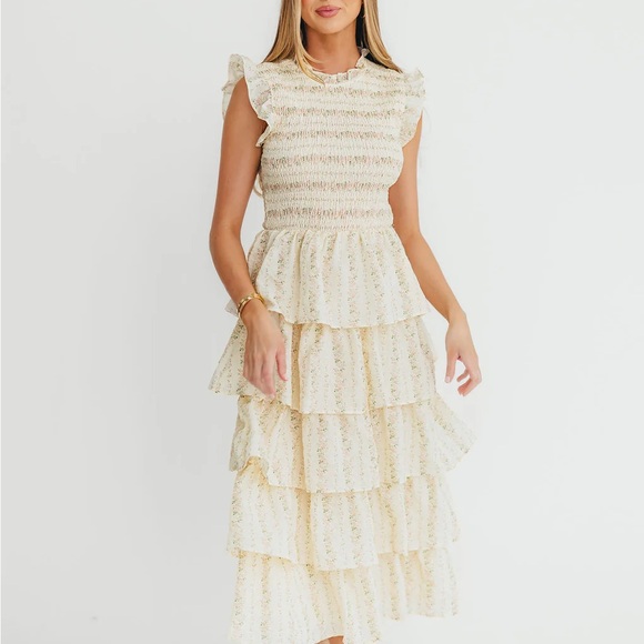 TCEC | Dresses | Tcec Cream Midi Sundress With Flutter Sleeves And Mock ...